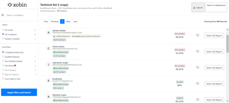 Candidate Skills Assessment Reports and Analytics - Xobin