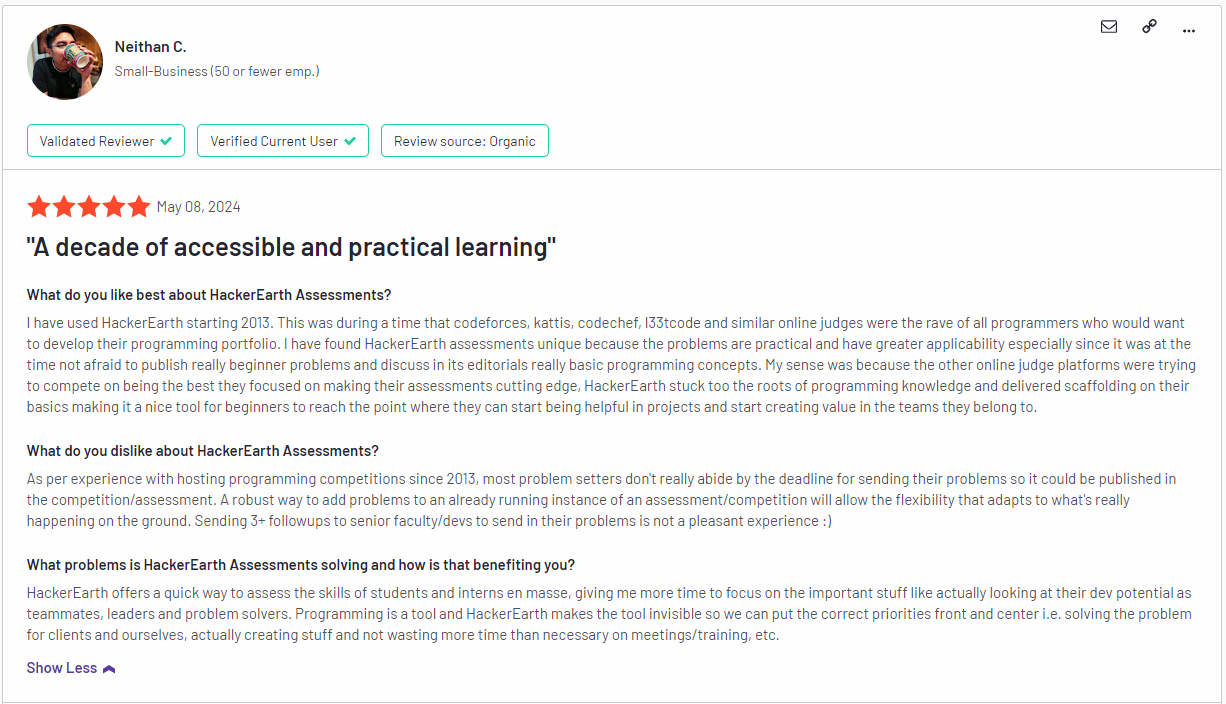 HackerEarth Assessments pricing & review